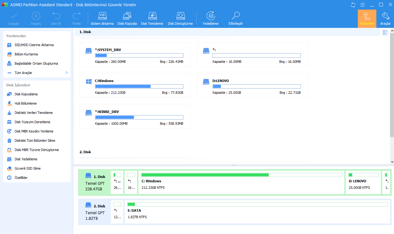 AOMEI Partition Assistant Standard Ekran Görüntüsü - Gezginler