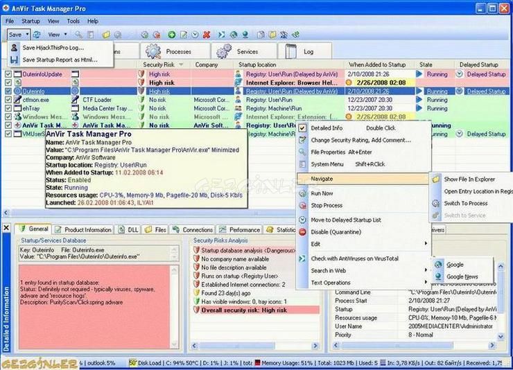 AnVir Task Manager Free Ekran Görüntüsü - Gezginler