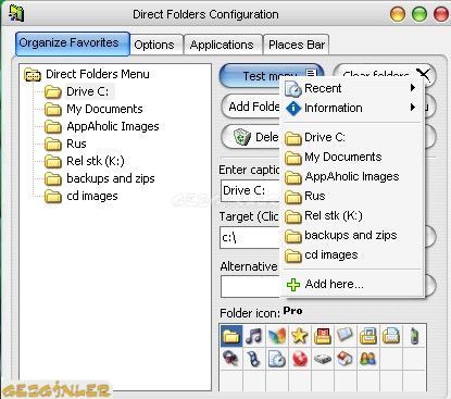 Direct Folders Ekran Görüntüsü - Gezginler