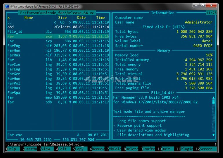 Far Manager Ekran Görüntüsü - Gezginler