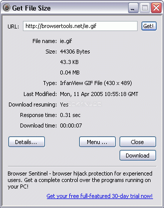 Get File Size Ekran Görüntüsü - Gezginler