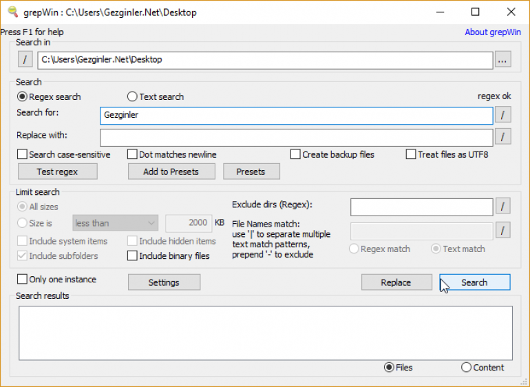 grepWin Ekran Görüntüsü - Gezginler