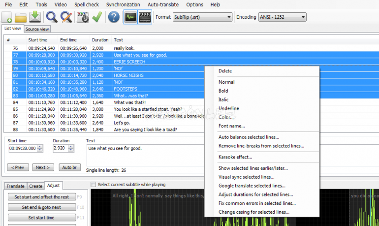 Subtitle Edit Ekran Görüntüsü - Gezginler