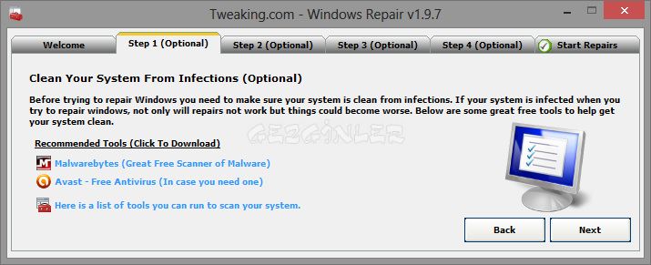 Tweaking.com - Windows Repair Ekran Görüntüsü - Gezginler