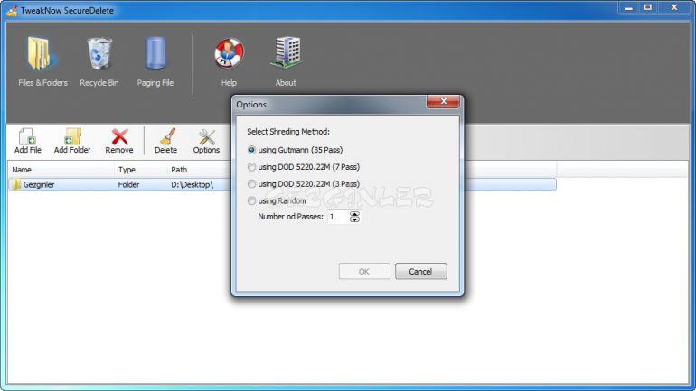 TweakNow SecureDelete Ekran Görüntüsü - Gezginler
