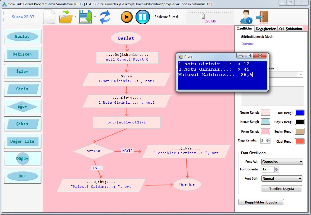 flowTurk Görsel Programlama Simülatörü Ekran Görüntüsü - Gezginler