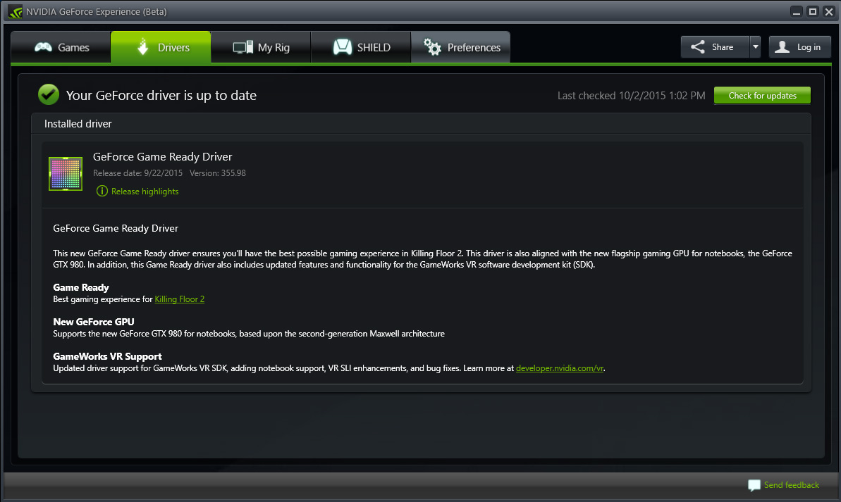 NVIDIA GeForce Driver Notebook Ekran Görüntüsü - Gezginler
