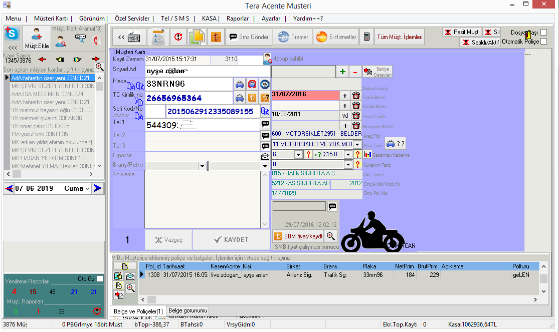 TeraSistem Acente Müşteri Pörtföyü Yönetim Programı Ekran Görüntüsü ...