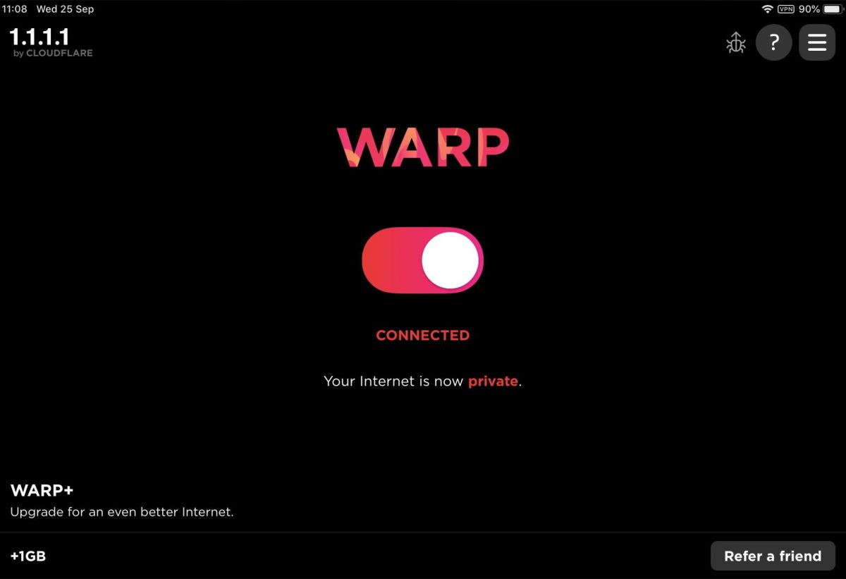 1.1.1.1 Warp VPN Ekran Görüntüsü - Gezginler