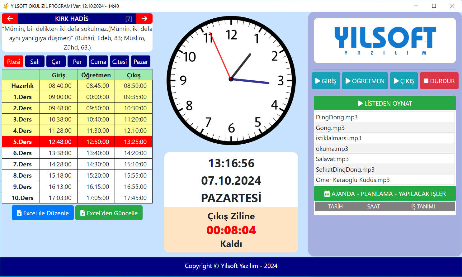 YılSoft Okul Zili Programı Ekran Görüntüsü - Gezginler